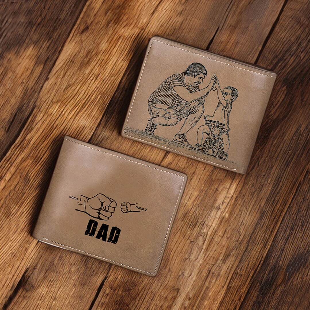 Dad and Kids Name Fist Photo Wallet for Men Personalized Custom Picture ...