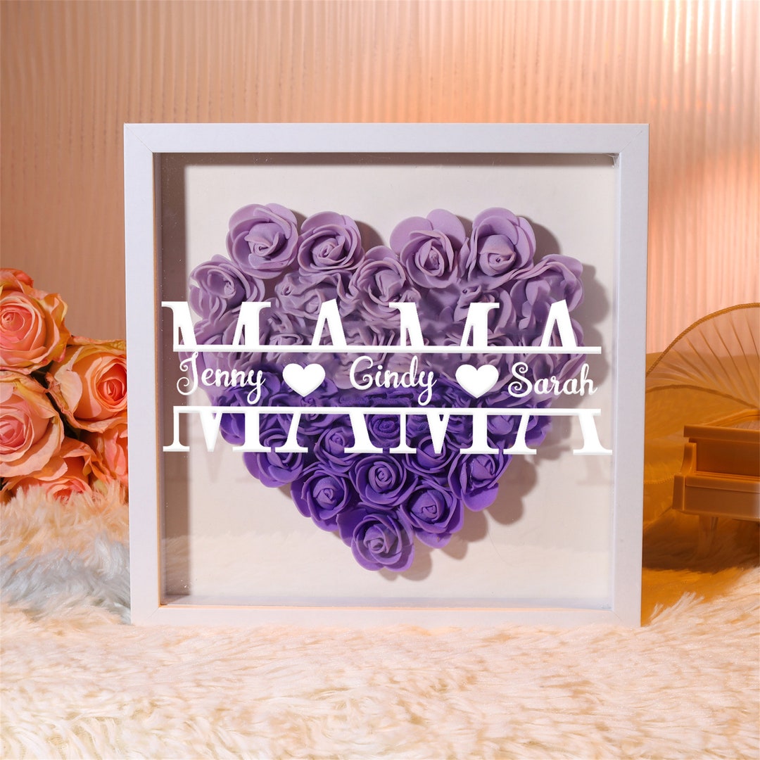 Personalized Heart Rose Flower Frame for Mama - Roses Shadow Box With ...