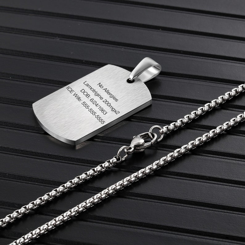 Custom Medical Alert Necklace for Men Women Stainless Steel - Etsy