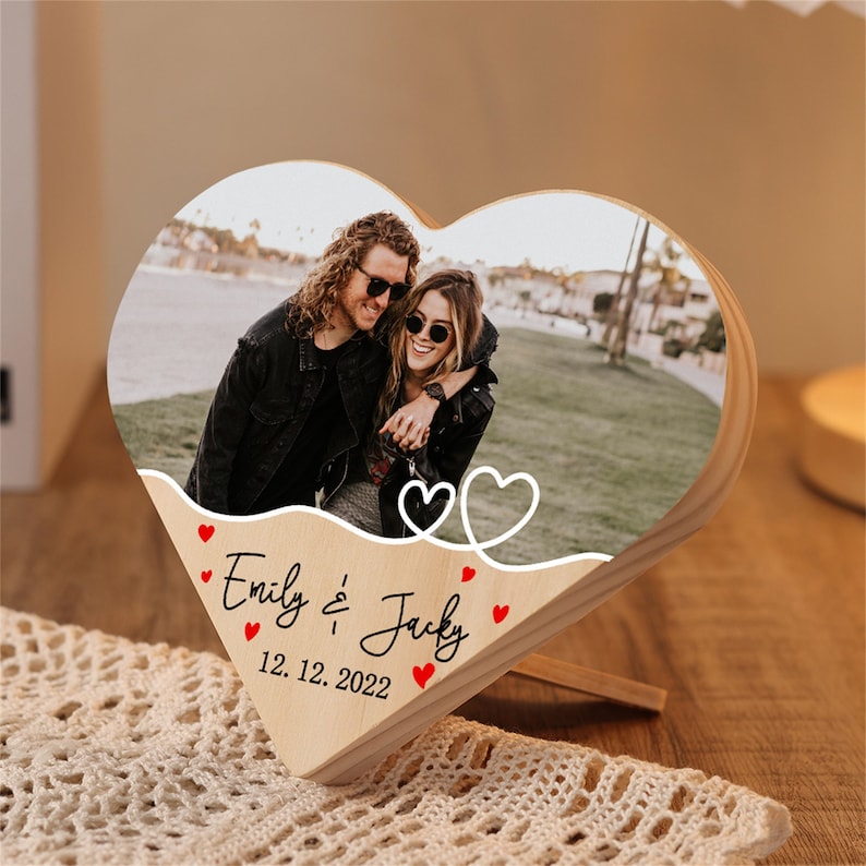 Custom Photo Names Date Wood Heart Ornament Home Decor - Etsy