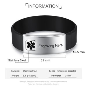 Kid's Medical Alert Bracelet Waterproof Emergency Custom Medical Alert ...