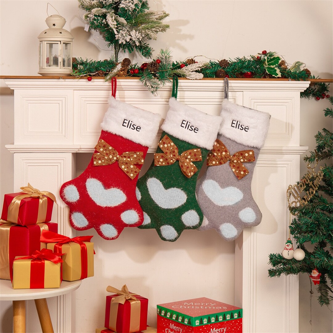 Personalized Pet Paw Christmas Stockings, Pet Stocking,dog Cat Holiday ...