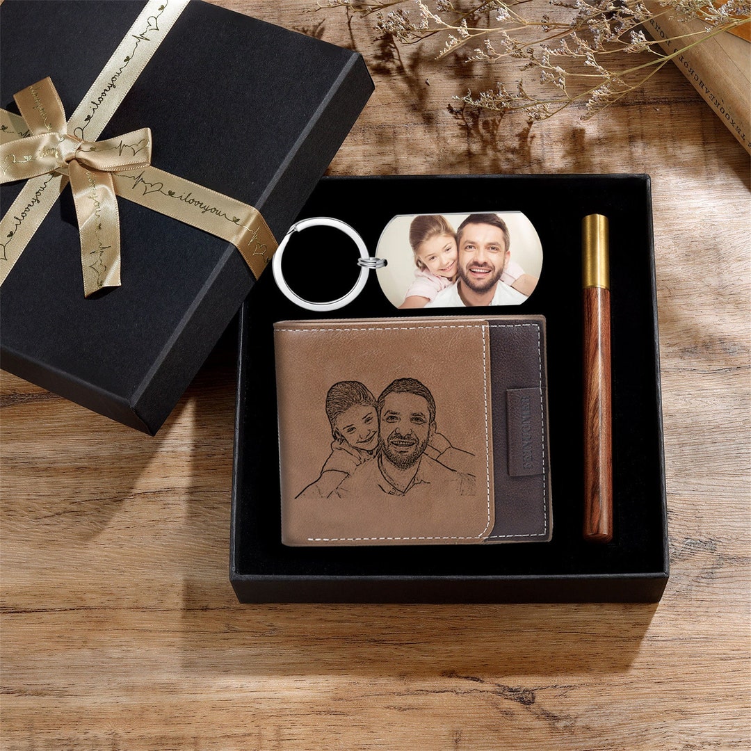 Personalized Mens Wallet Gift Set Custom Photo Wallet, Photo Keychain ...