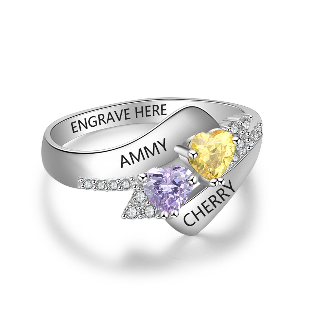 Promise Rings for Her Couple Ring for Lover Personalized 2 Heart ...