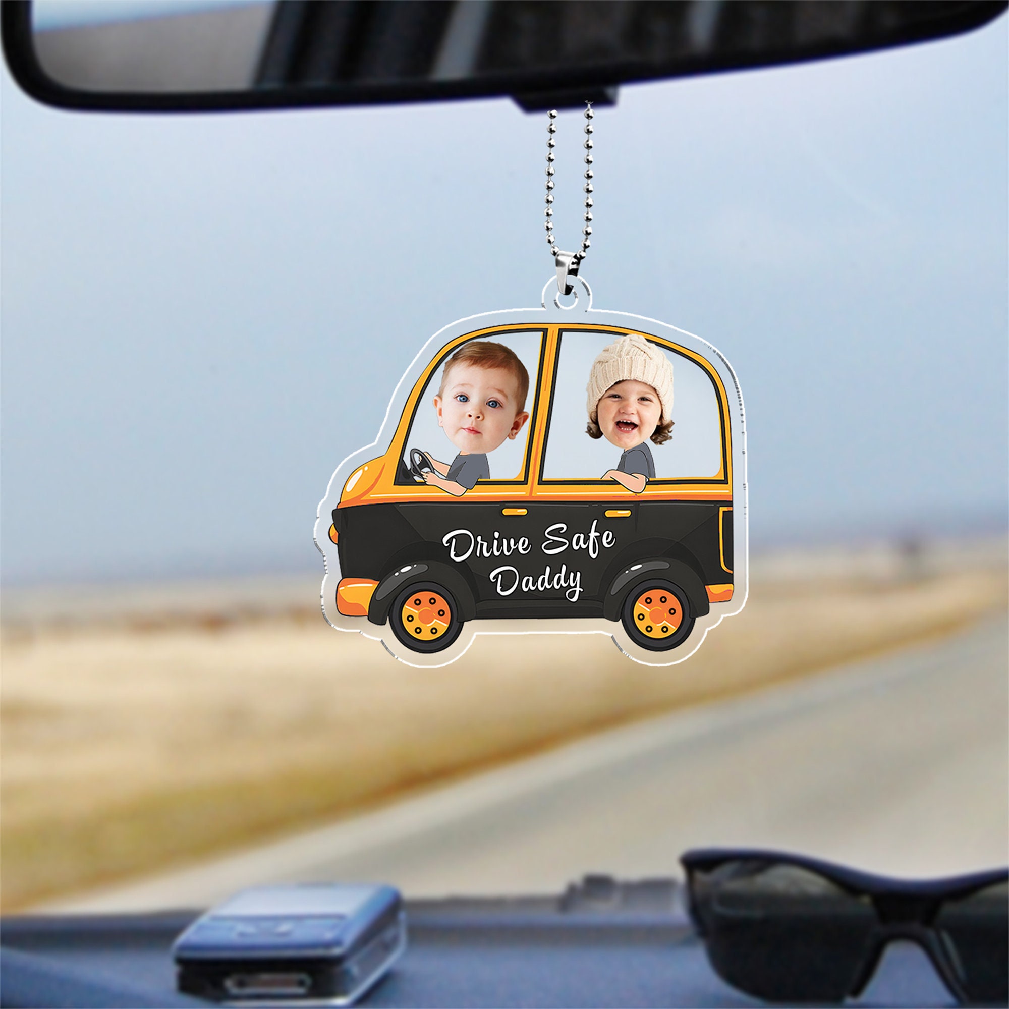 Personalized 2 Kids Avatar Picture Car Charm for Dad, Drive Safe ...