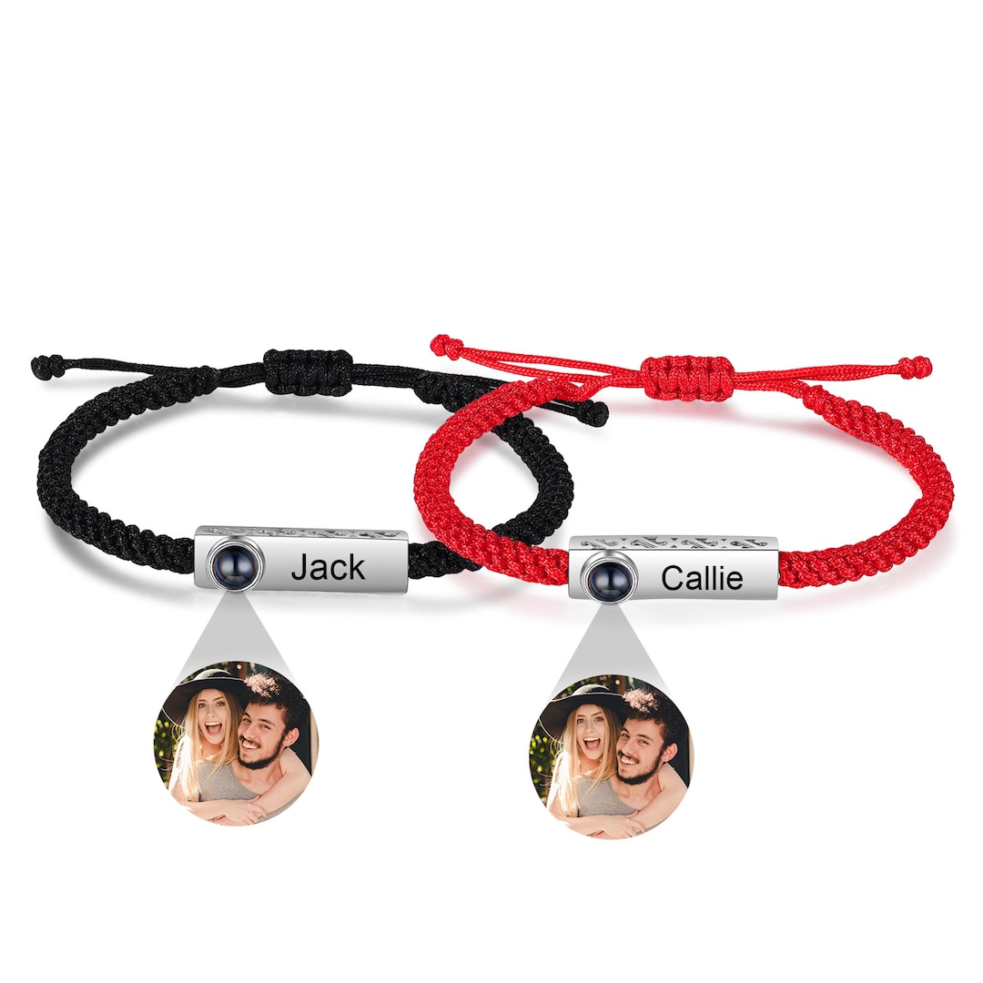 Custom Photo Projection Charm Couples Bar Bracelet Retractable Engraved ...