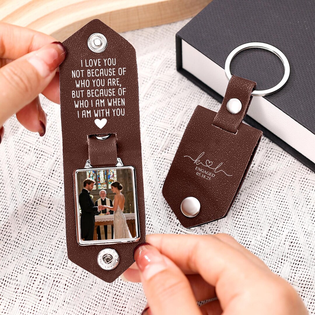 Newlywed Engagement Keychain, Wedding Date Keychain, Custom Photo ...