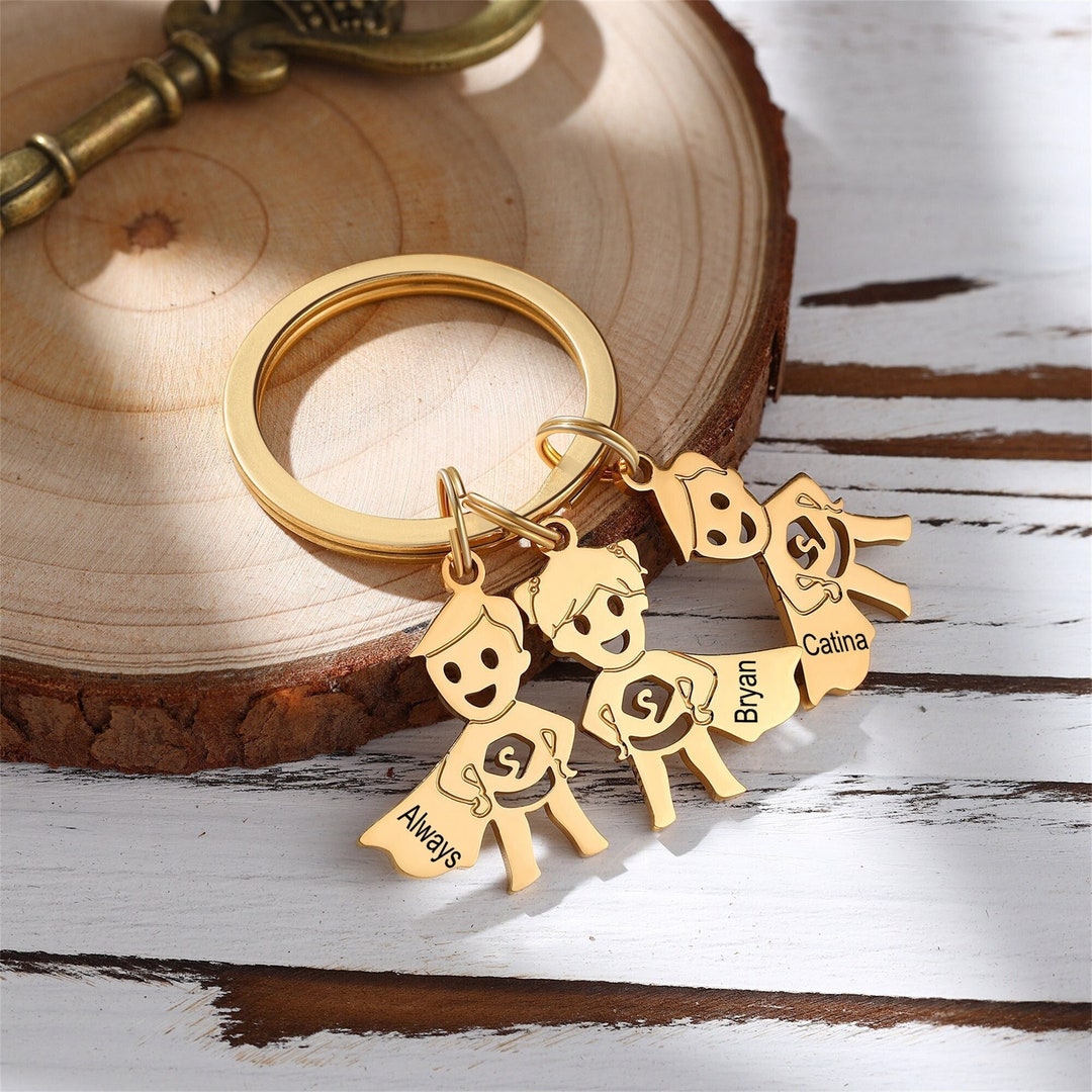 Custom 1-7 Kids Name Keychain for Dad, Family Kids Charm Keyring ...