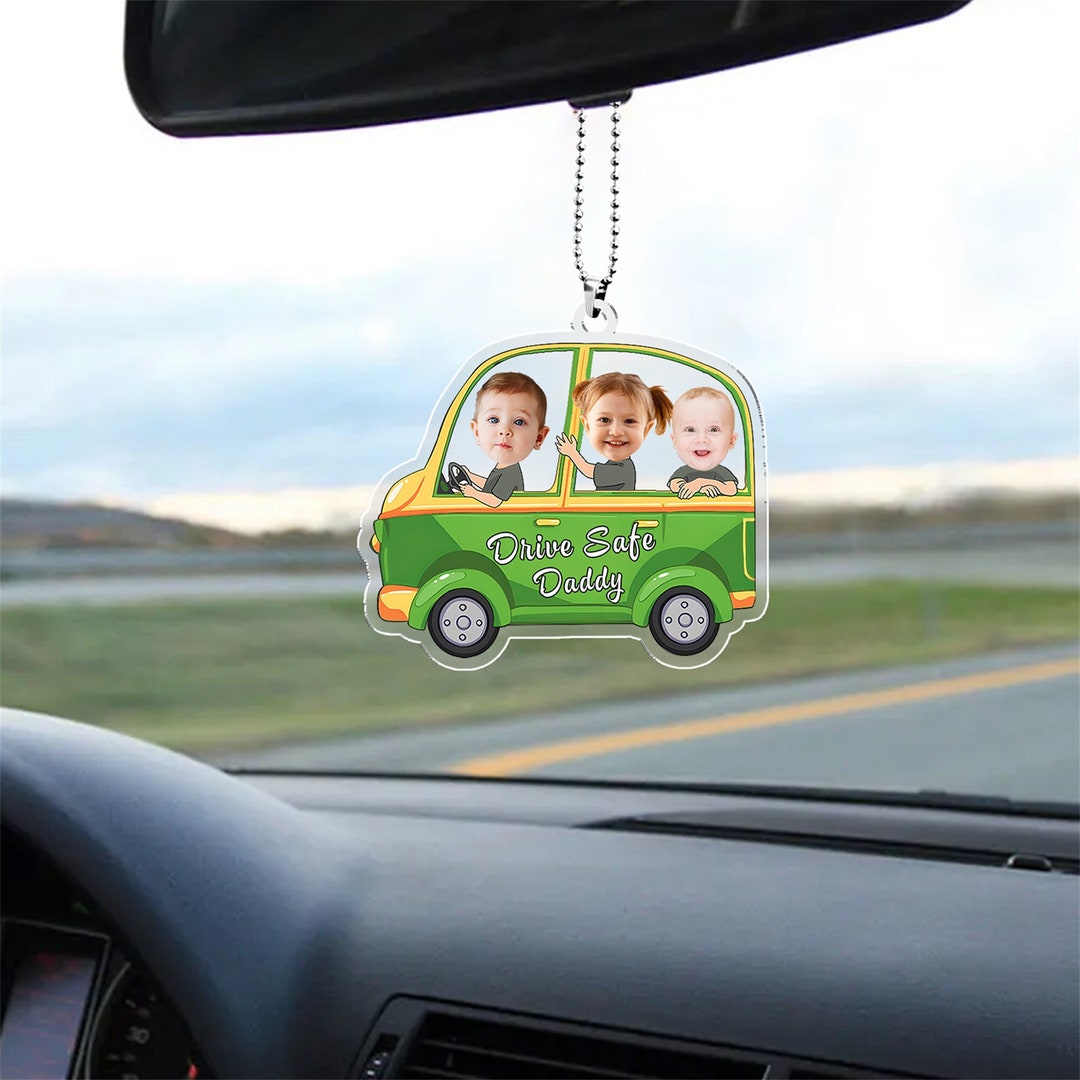 Personalized 3 Kids Avatar Picture Car Hanger, Dad's Team Drive Safe ...