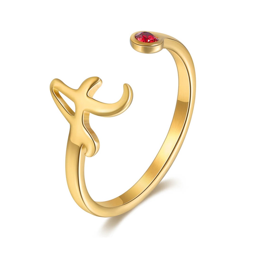 Letters A-Z With Birthstones Adjustable Initial Ring - Etsy