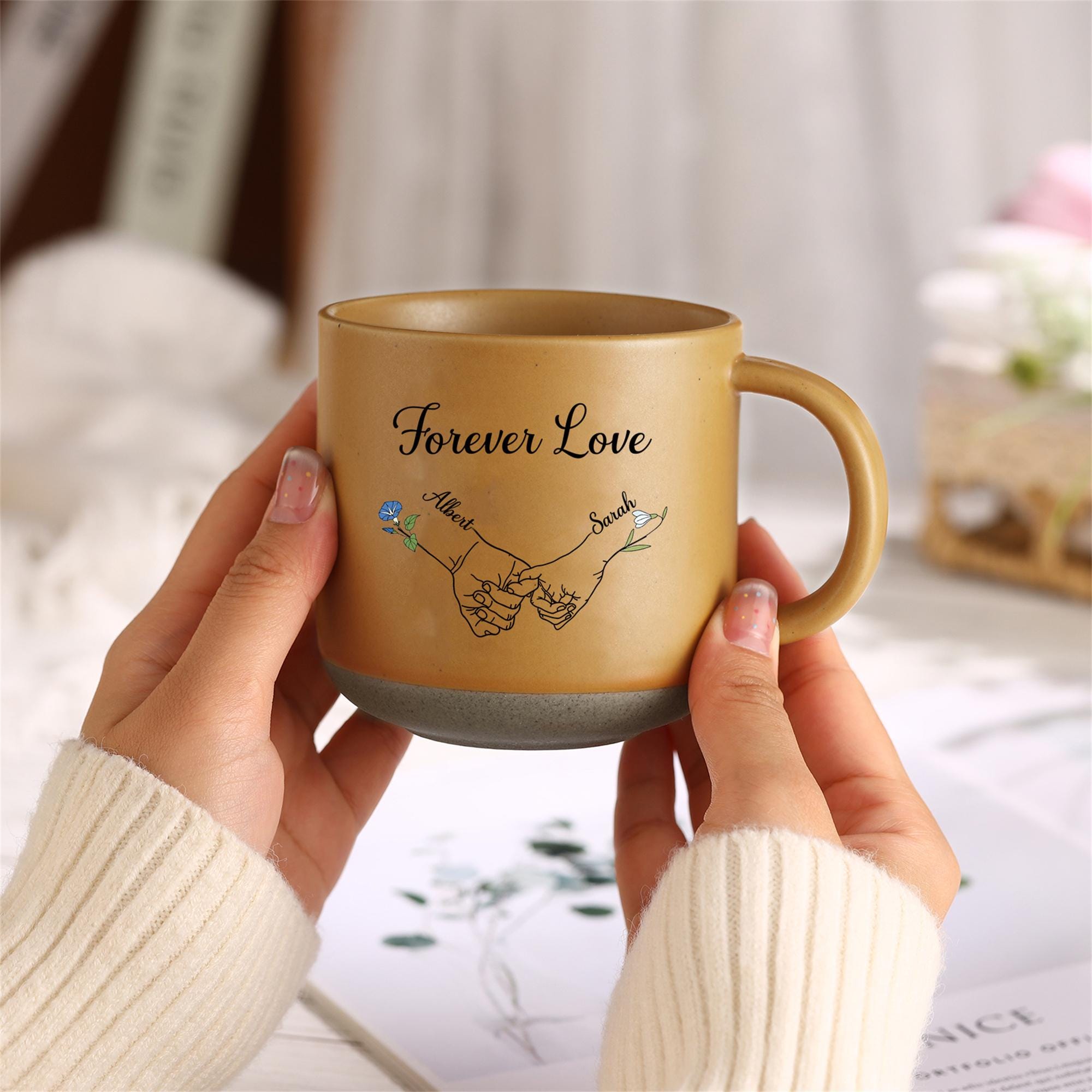 Custom Promise Holding Hands Mug, Birth Flower Mug, Coffee Mug, Gifts ...