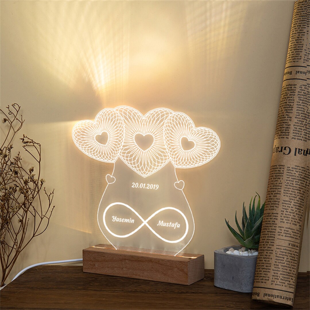 Personalized 3D LED Table& Bedside Lamp Night Light Custom 2 Names ...
