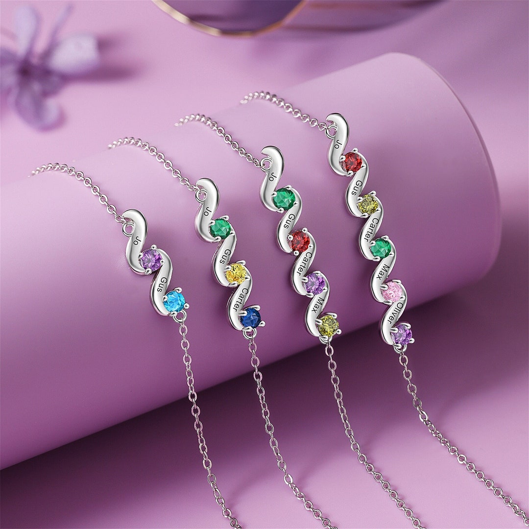 Personalized Birthstone Bracelet Custom 2-5 Names and - Etsy