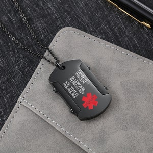 Medical Alert Pendant Necklace for Men Women Custom Engraved Name ID ...