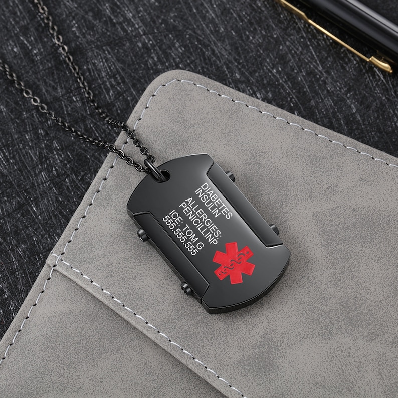 Medical Alert Pendant Necklace for Men Women Custom Engraved - Etsy
