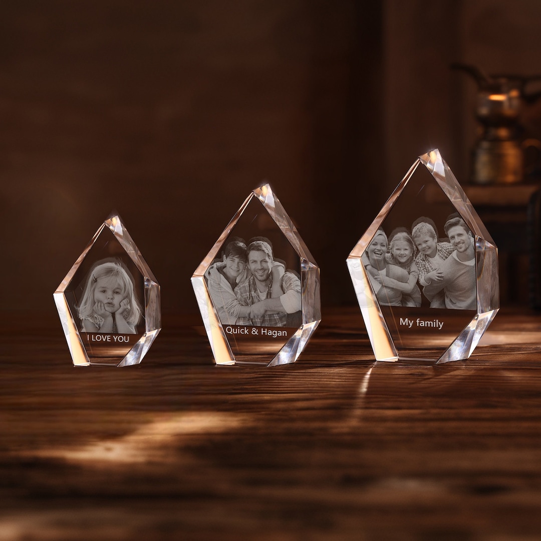 Personalized 3D Crystal Photo Portrait Rhombic, Custom Engraved Laser ...