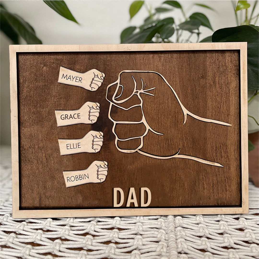 Personalized Father's Day Gift Wooden Plaque Fist Bump Sign Custom Kids ...