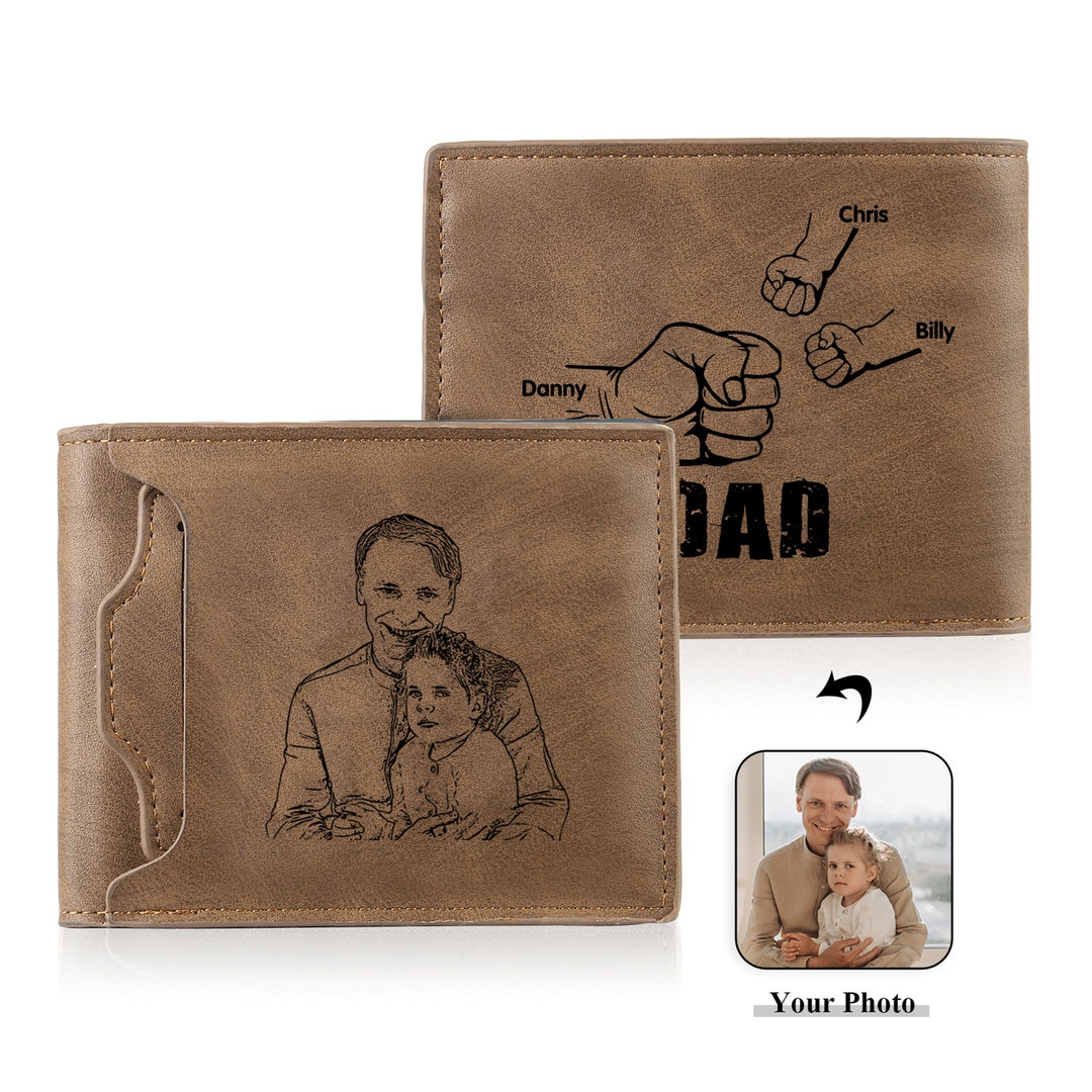Personalized Fist Bump Wallet for Men, Dads Team With Kids Name Leather ...