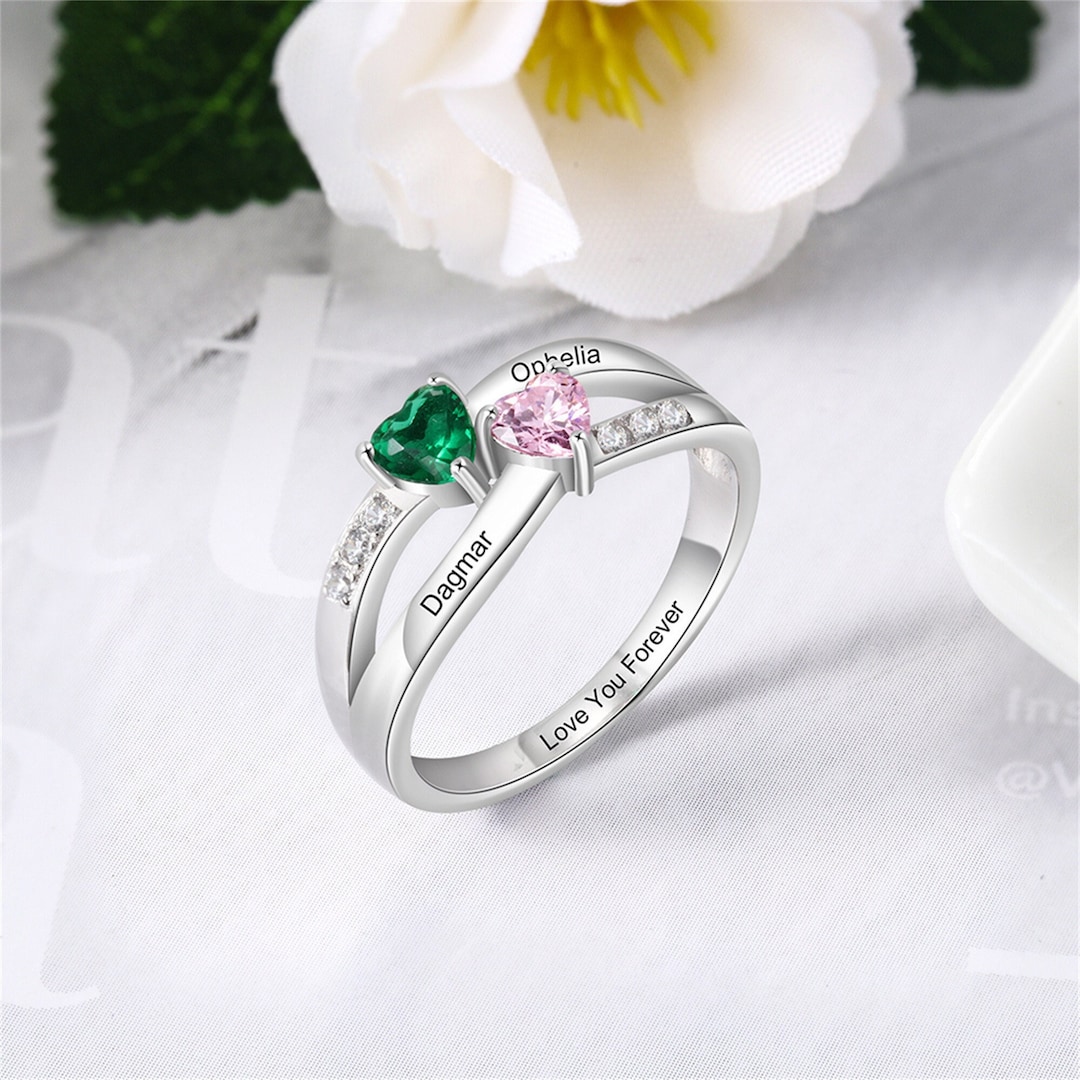 Personalized Mother Rings With 2 Birthstones Wedding Promise Rings for ...