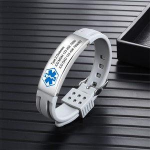 Adjustable Medical Alert Bracelets Silicone Waterproof Sport ...
