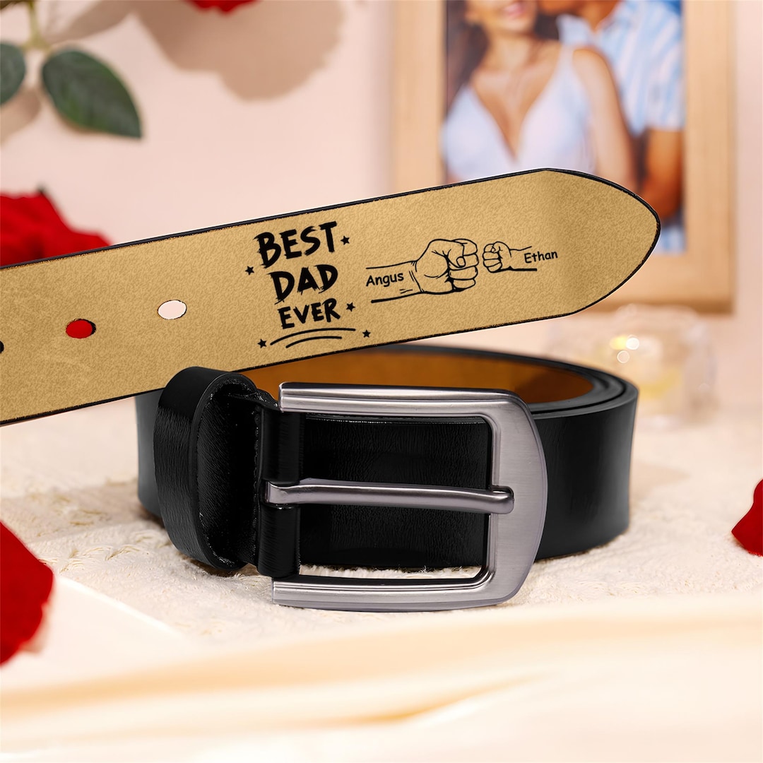 Custom Engraved Kid Names Belt, Personalize Dad Gift Leather Belt, Best ...