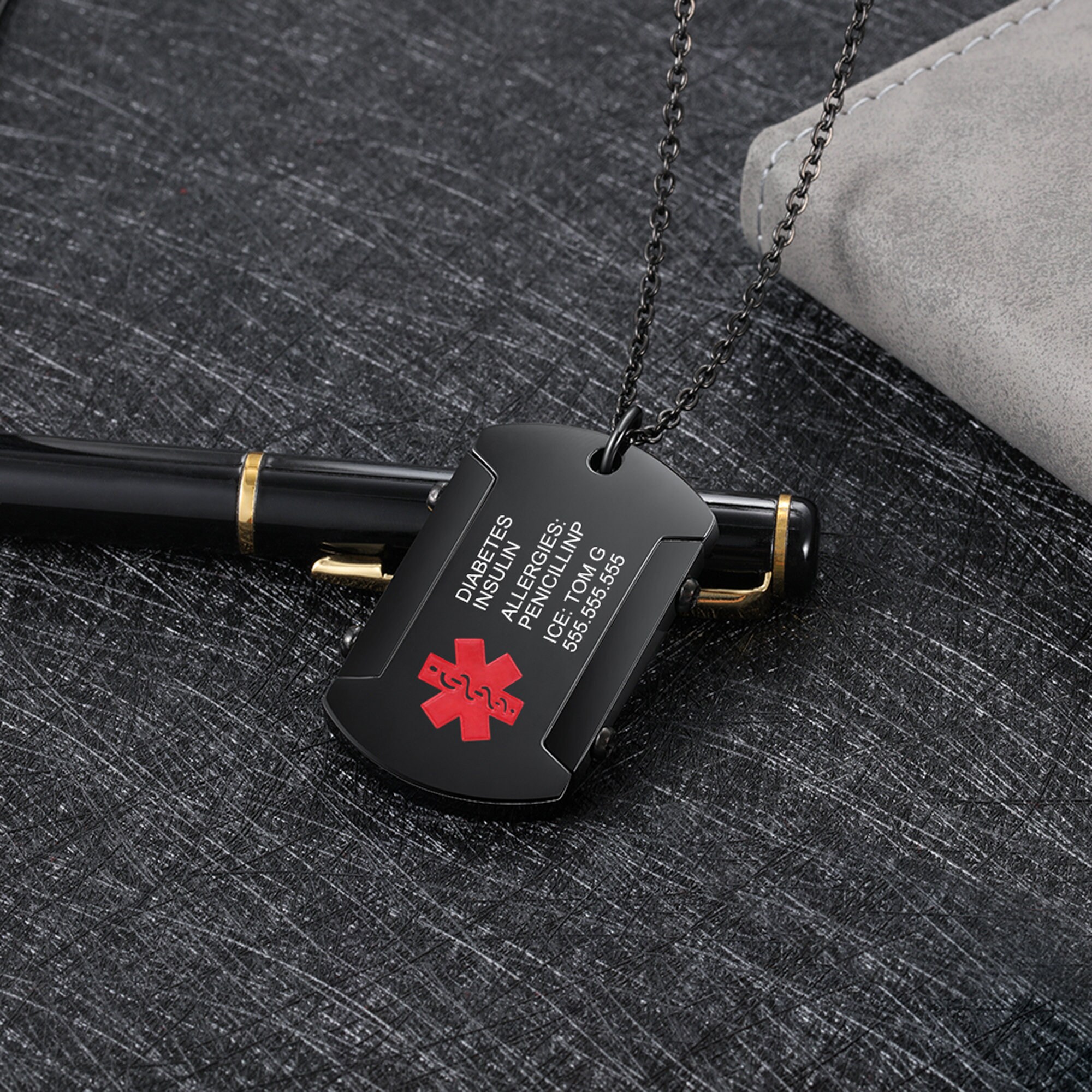 Medical Alert Pendant Necklace for Men Women Custom Engraved - Etsy