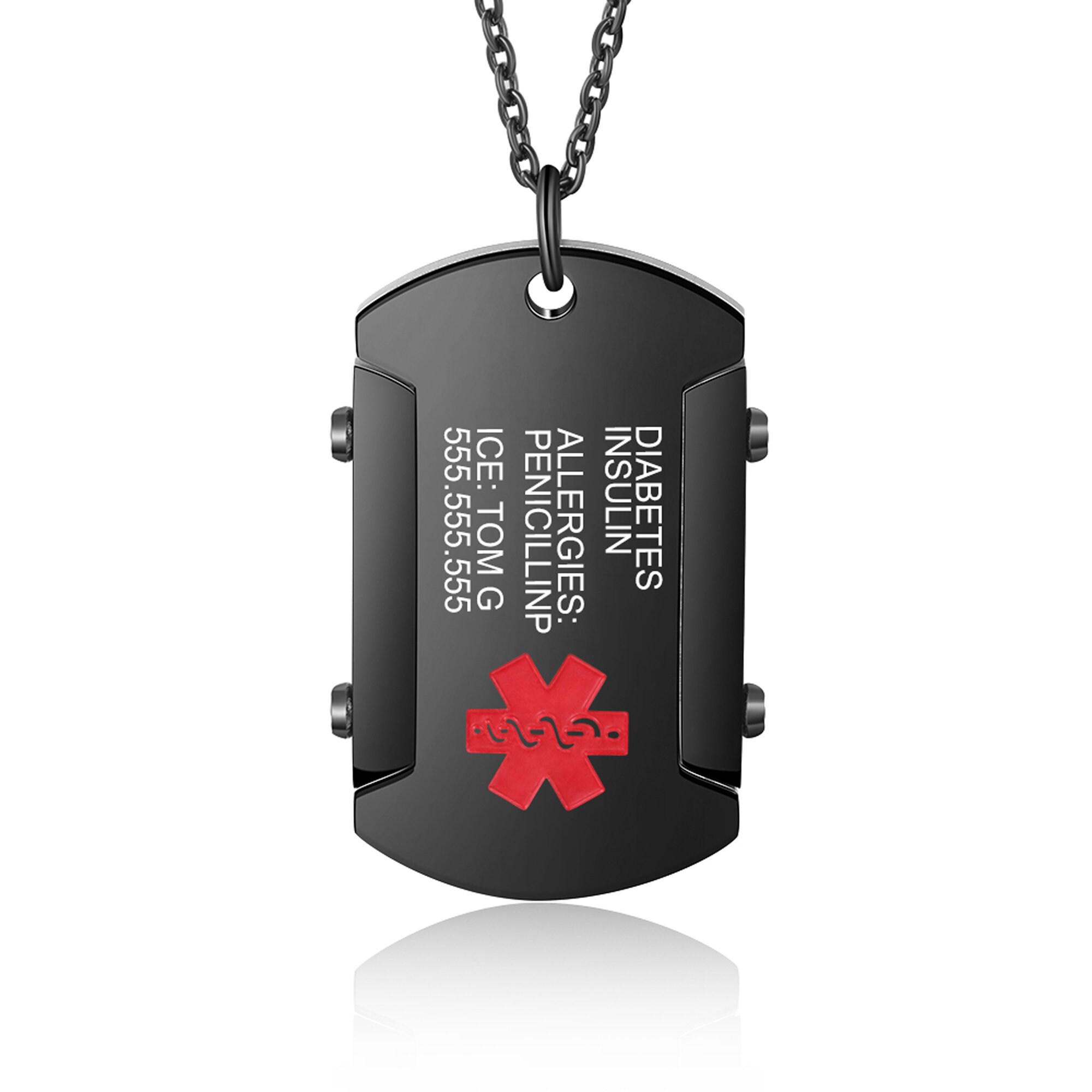 Medical Alert Pendant Necklace for Men Women Custom Engraved Name ID ...