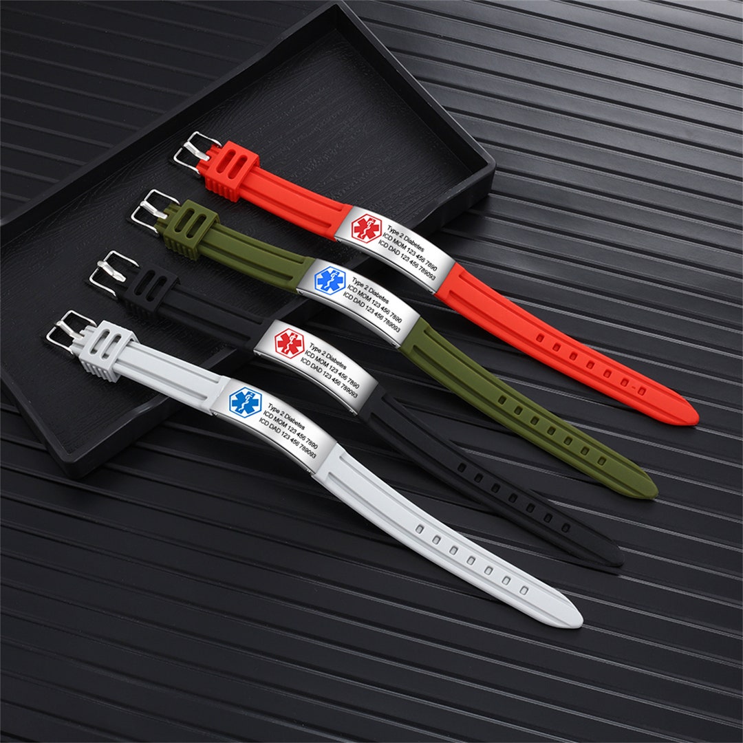 Adjustable Medical Alert Bracelets Silicone Waterproof Sport ...
