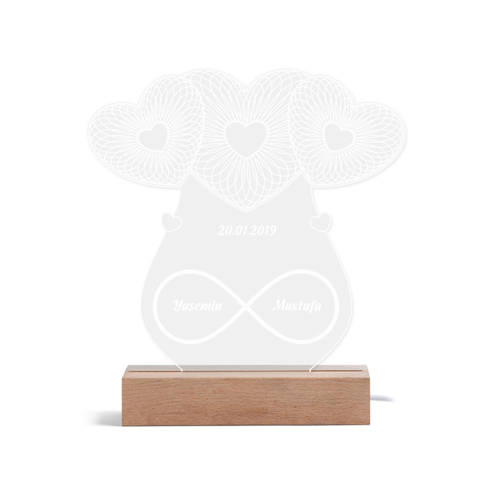 Personalized 3D LED Table& Bedside Lamp Night Light Custom 2 Names ...