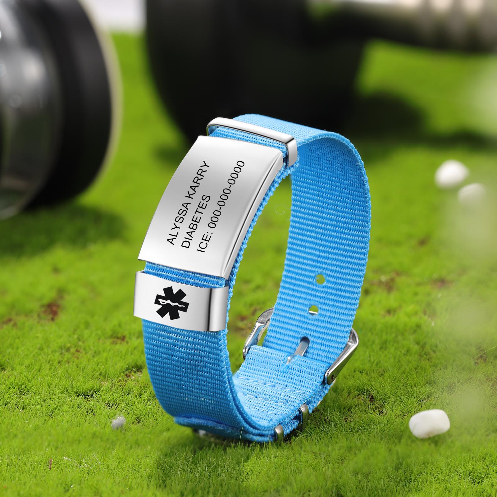 Emergency ID Nylon Bracelet for Women Custom Medical Alert Bracelet ...