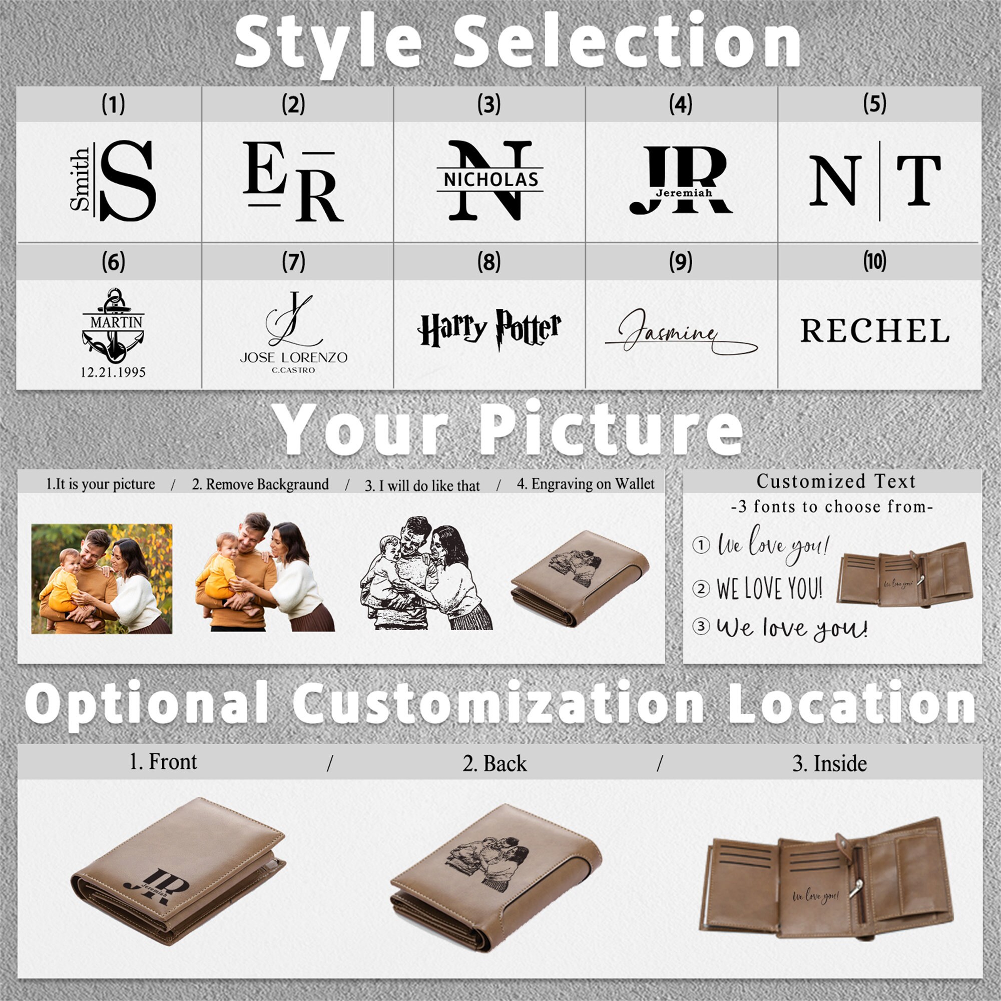 Personalized Initial Name Wallet for Him, Custom Engraved Monogrammed ...