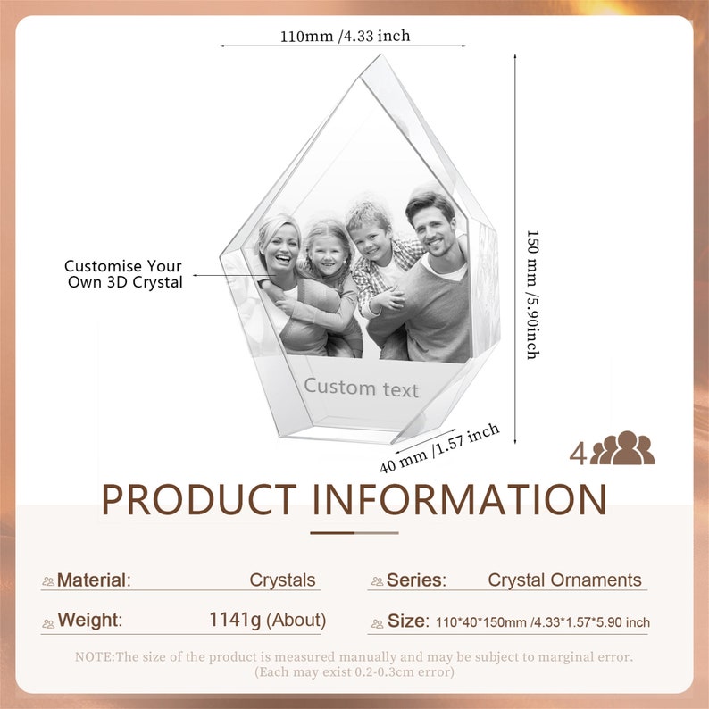 Personalized 3D Crystal Photo Portrait Rhombic, Custom Engraved Laser ...
