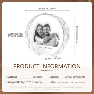 Personalized Custom 3D Crystal Photo Portrait Round, Engraved Laser ...