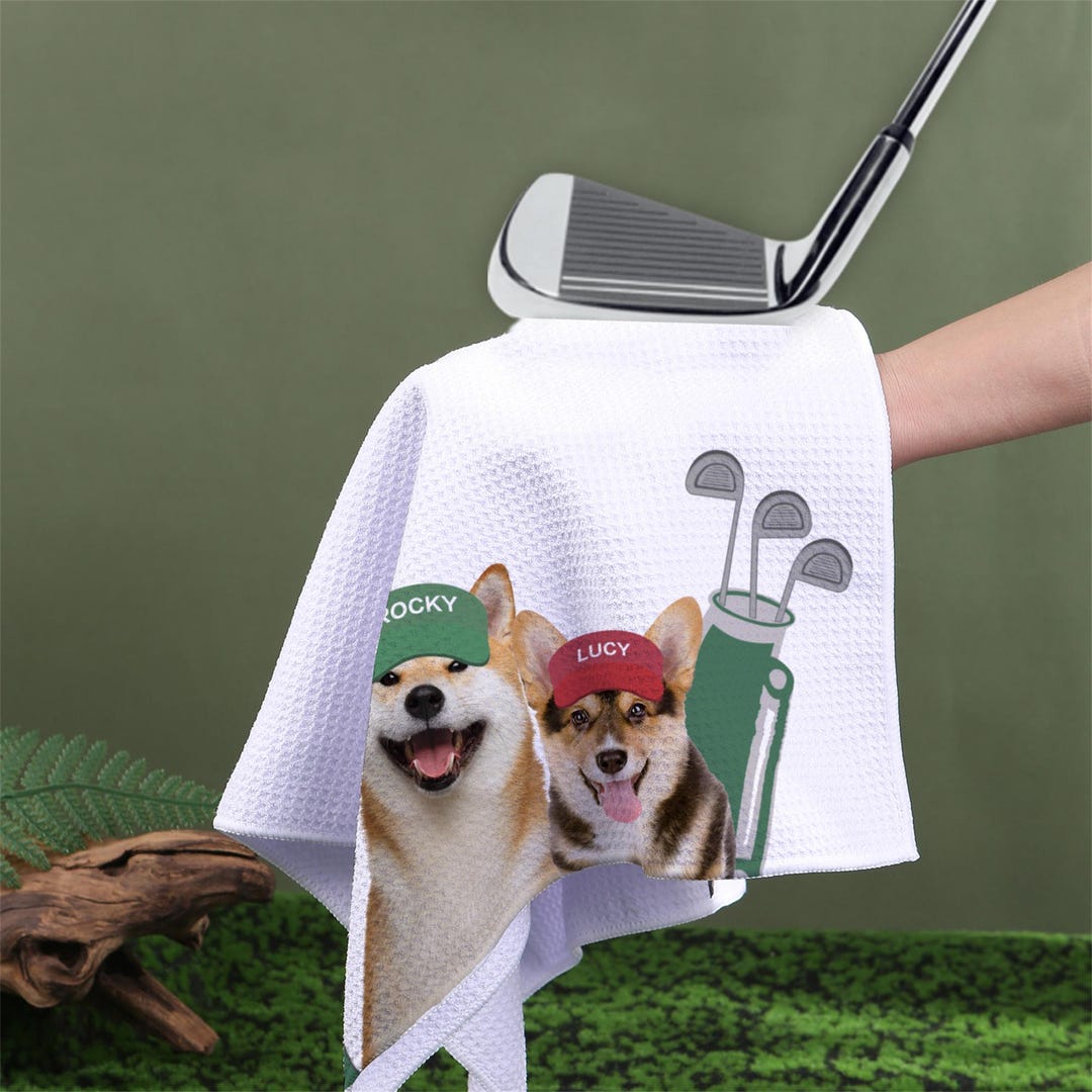 Custom Funny Pet Photo Golf Towel, Dog Lover Golf Gift for Him, Dog ...