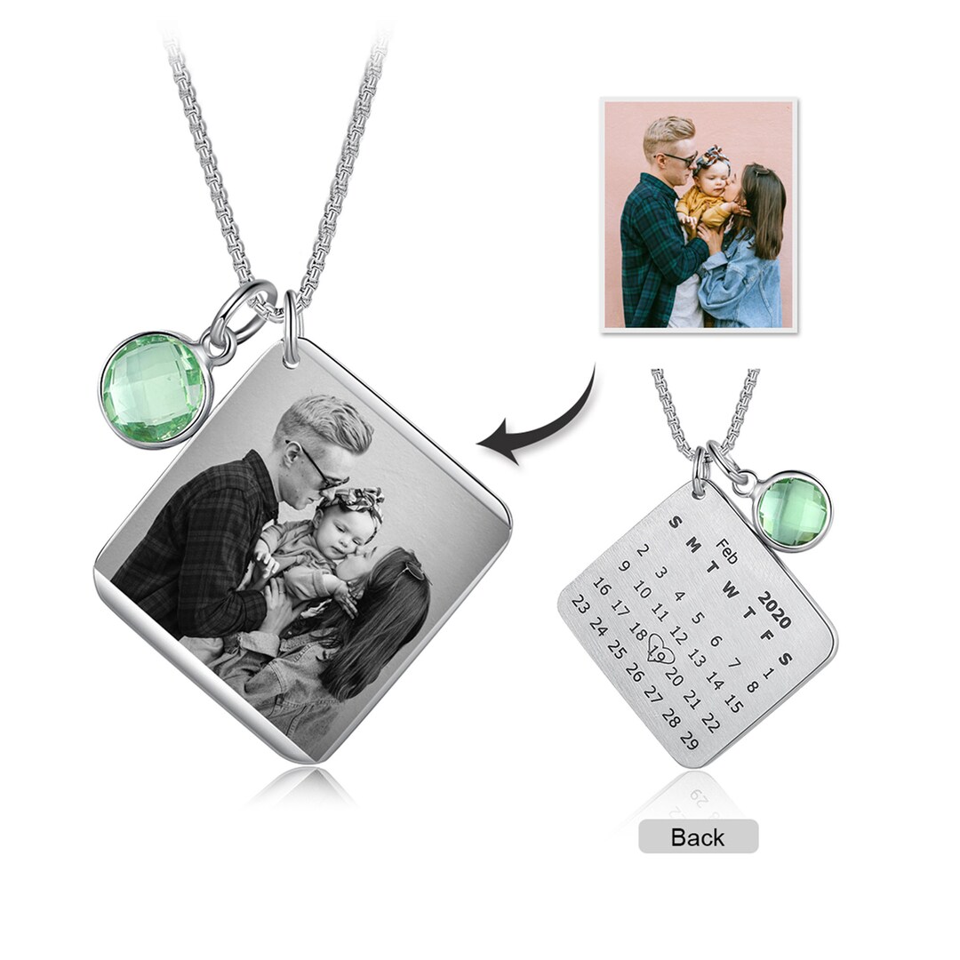 Personalized Photo Necklace With Calendar Engraving Anniversary Gift ...