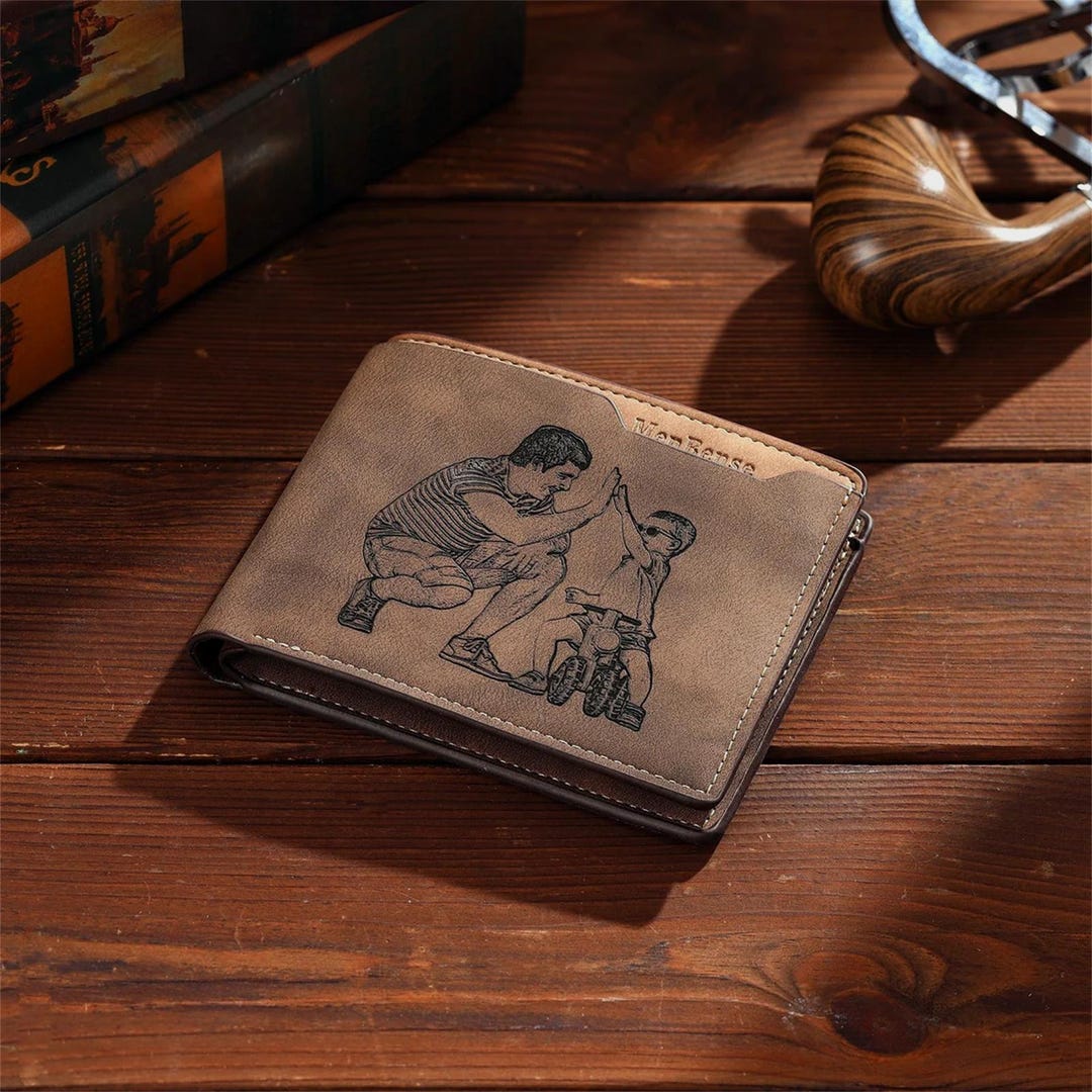 Personalized Photo Mens Wallet, Custom Picture Wallet, Engraved Bifold ...