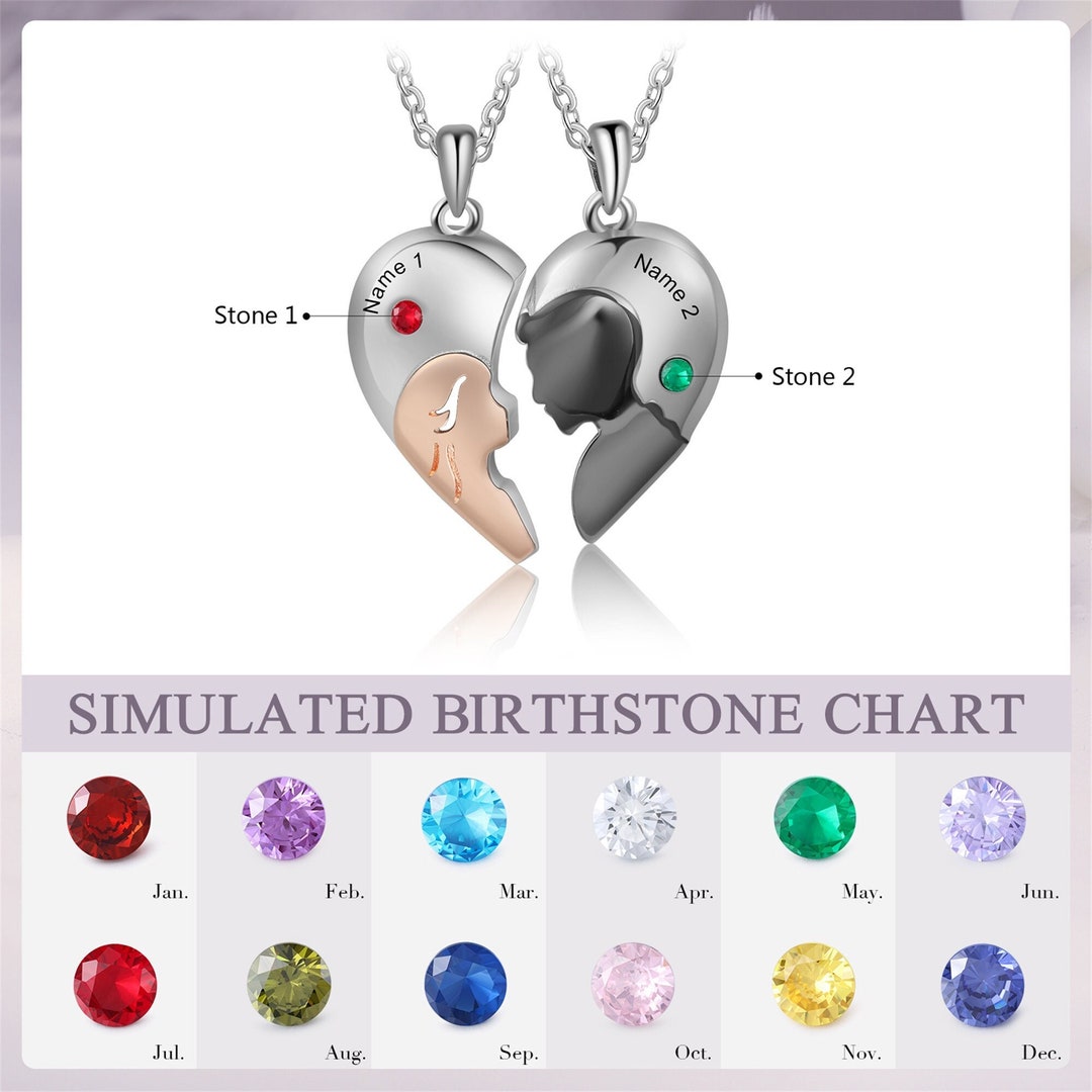 Matching Couples Necklace Set Personalized Birthstone & Name Necklace ...