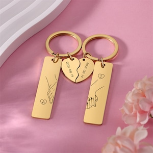 Matching Couple Keychain Set Custom Engraved Heart Keyring Engraved ...
