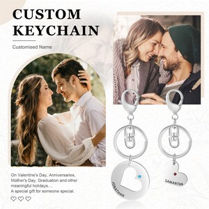 Custom Birthstone Couple Keychain Set 2pcs Heart Matching Keychain ...