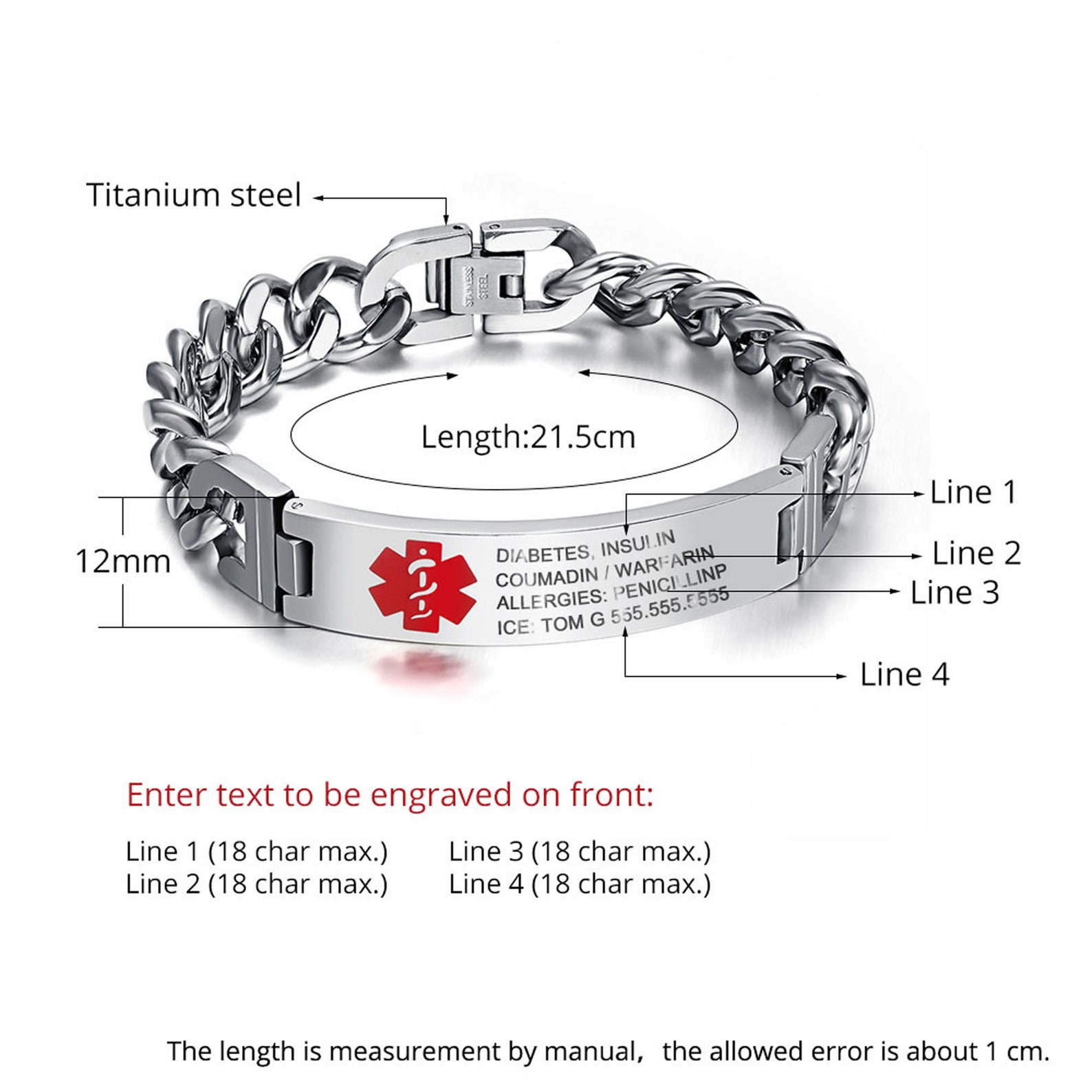 Personalized Custom Medical Alert Bracelet for Men Women Emergency ...