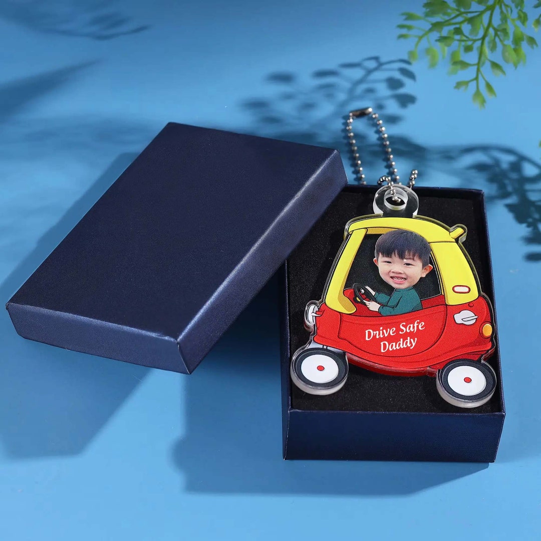 Personalized Kids Avatar Photo Car Charm for Dad, Drive Safe Daddy Car ...