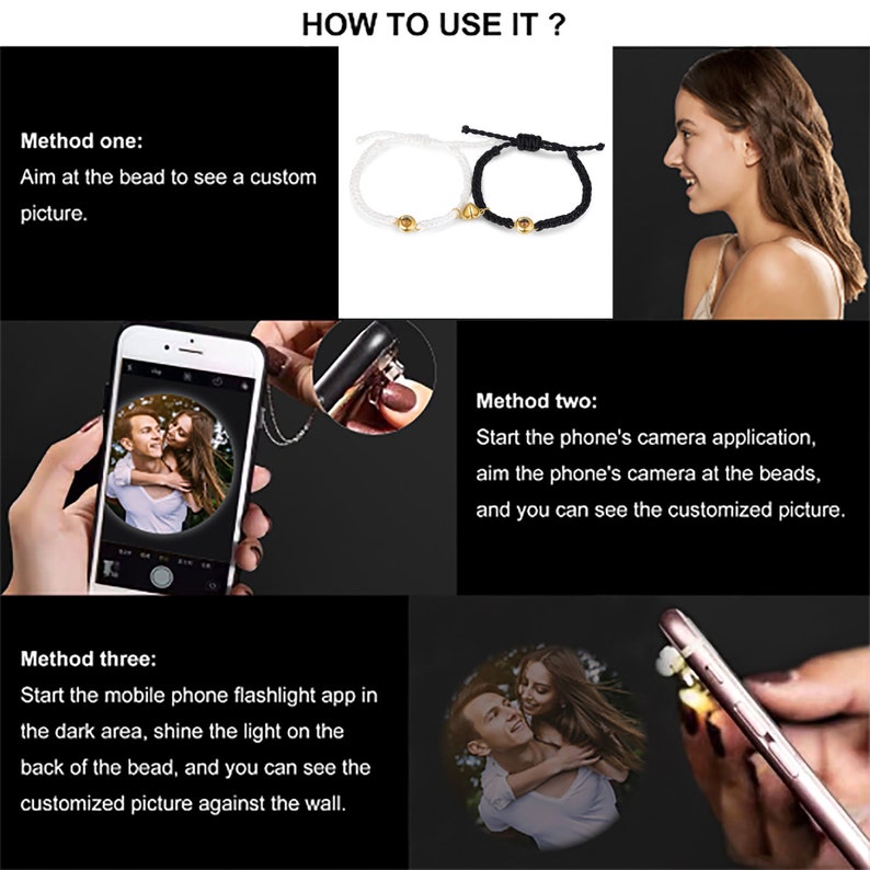 Set of 2 Couples Projection Bracelets Custom Photo Projection Charm ...