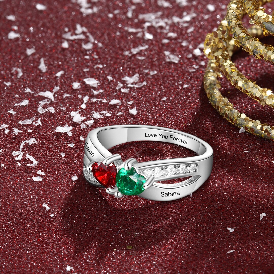 Personalized Mother Rings With 2 Birthstones Wedding Promise - Etsy