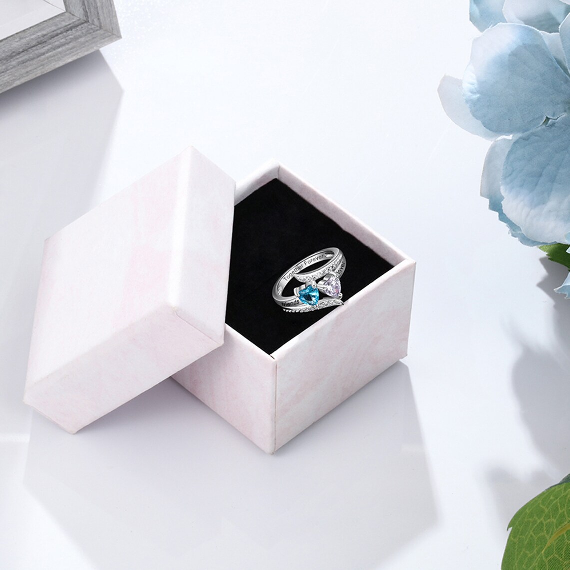 Personalized Custom 2 Birthstones Engagement Promise Ring for - Etsy