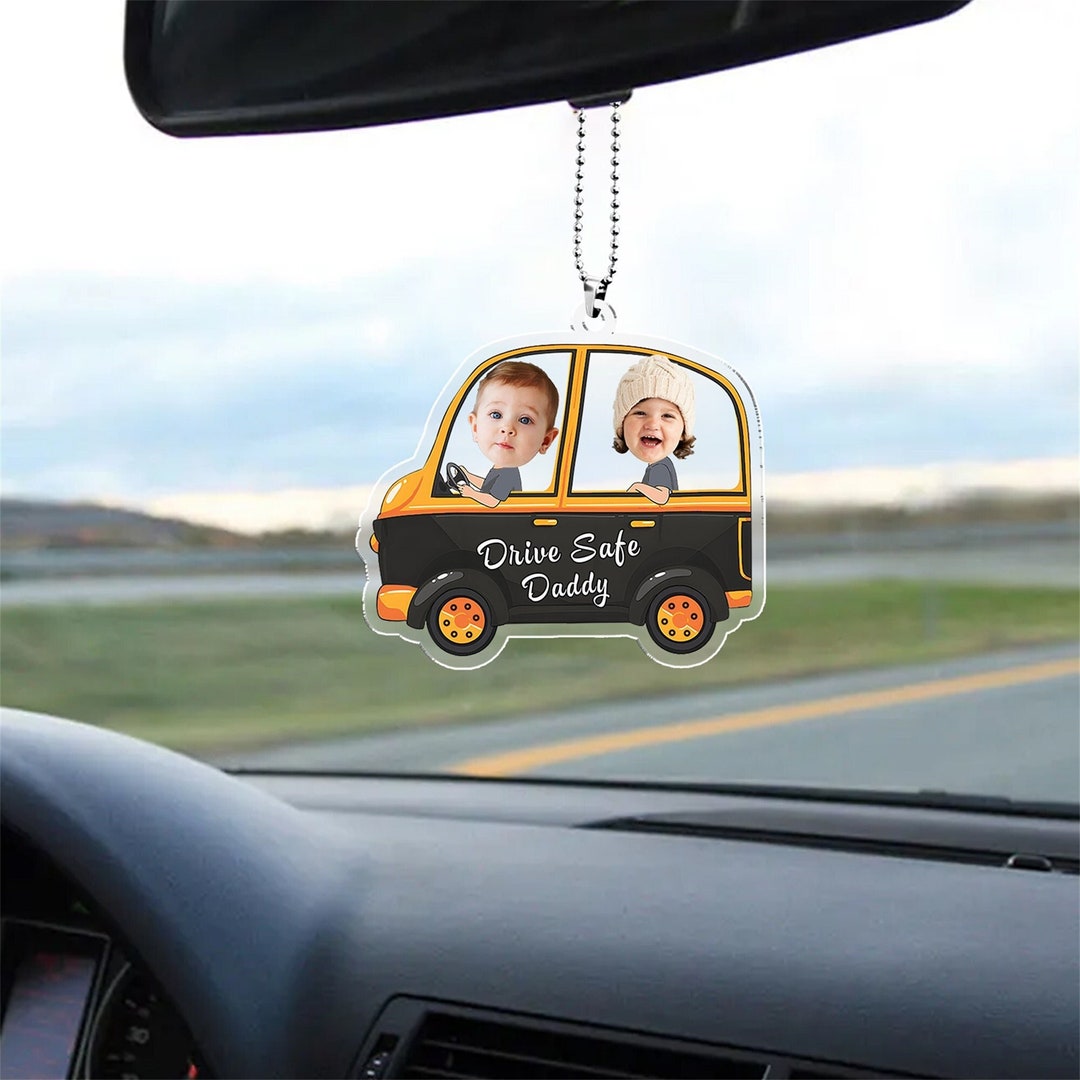 Personalized 2 Kids Avatar Picture Car Charm for Dad, Drive Safe ...