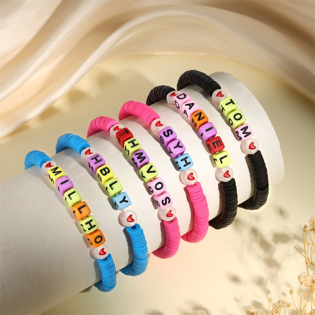 2pcs/set Name Bead Bracelet Personalized Beaded Bracelet Mom and Me ...
