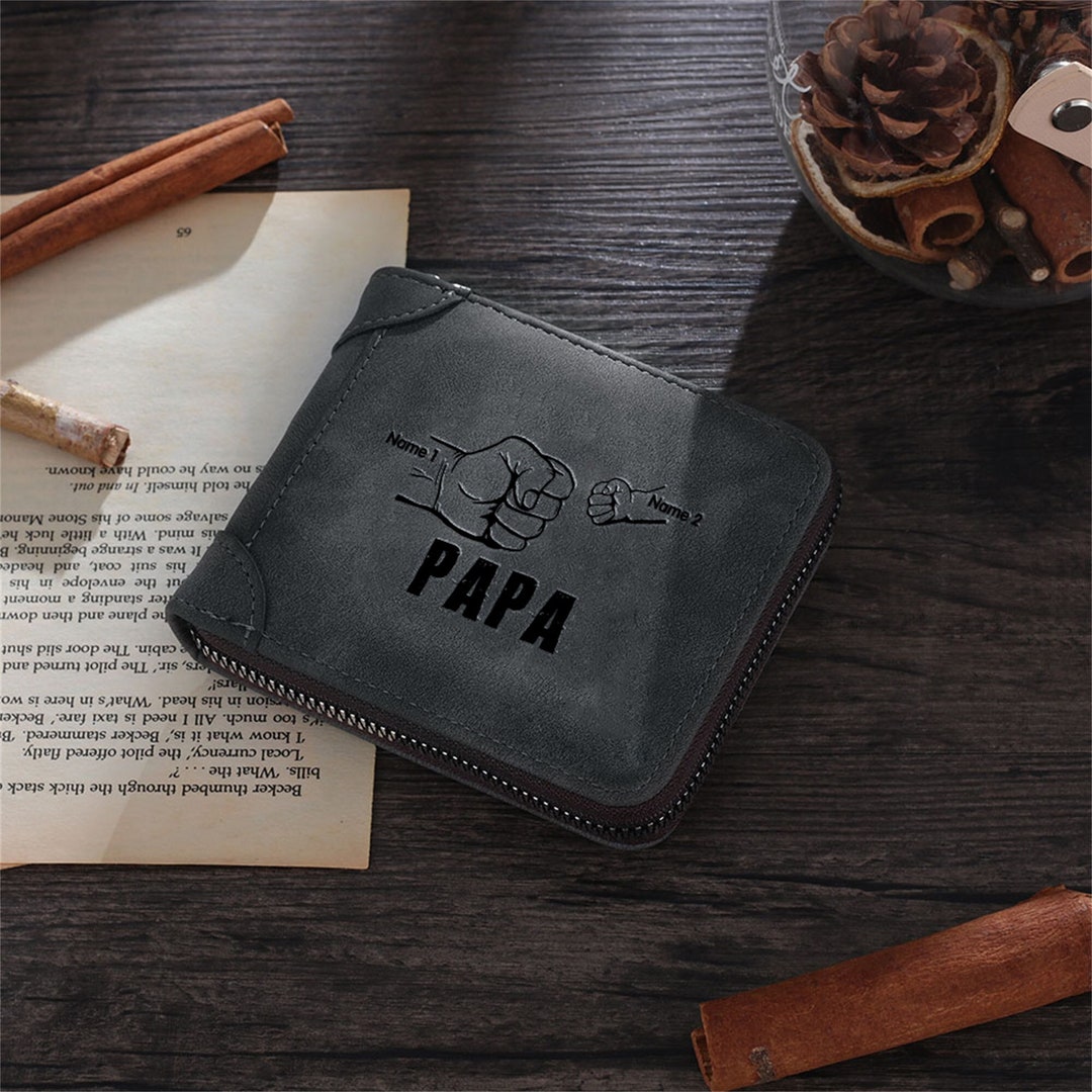 Papa Zipper Wallet Custom Fist to Fist Father and Kids Name,wallet for ...