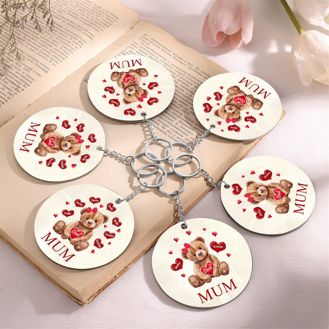 Mama Grandma Bear Keychain Heart Keychain With Kids Names Personalised ...