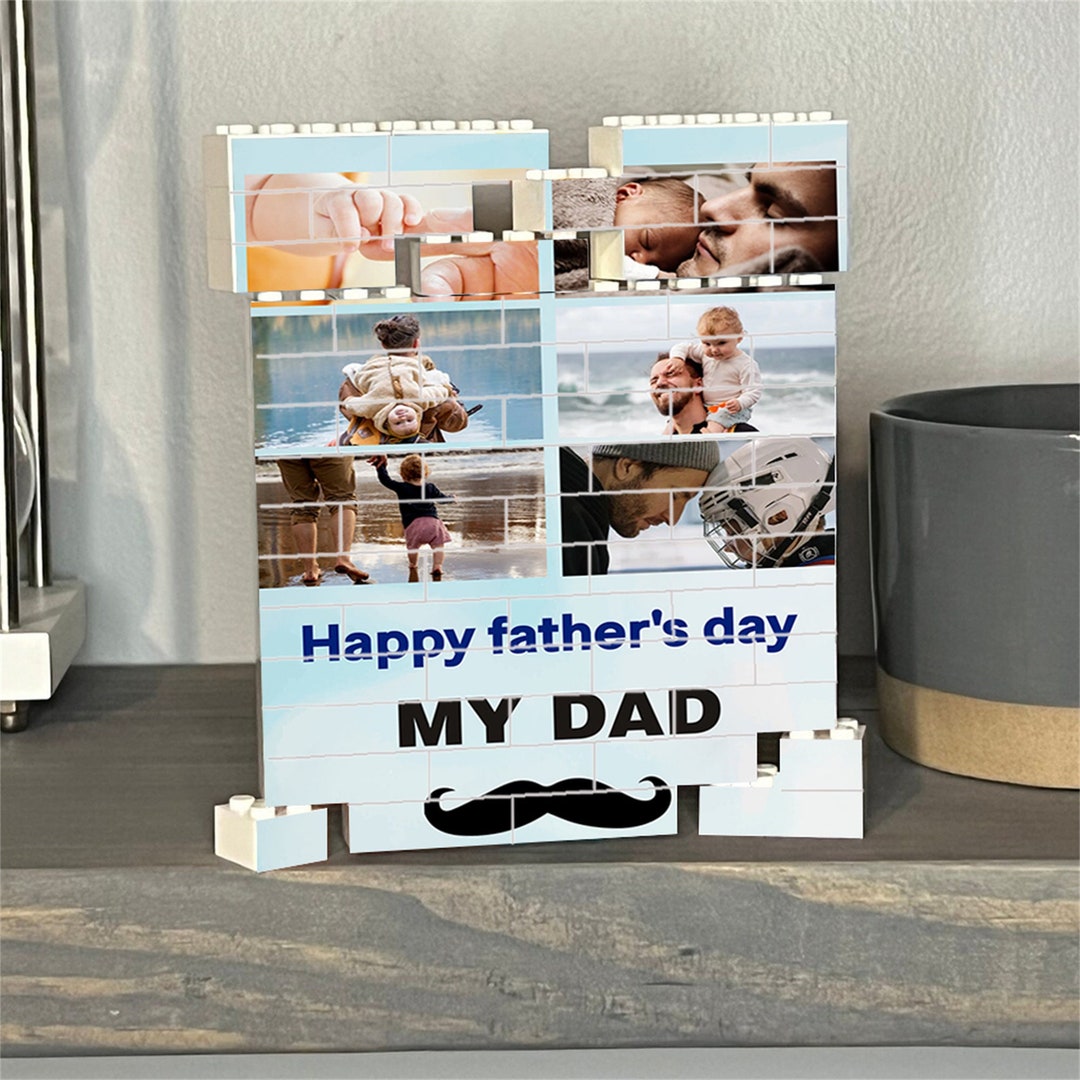 Personalised Photo Block Puzzle Building Custom First Father's Day Gift ...