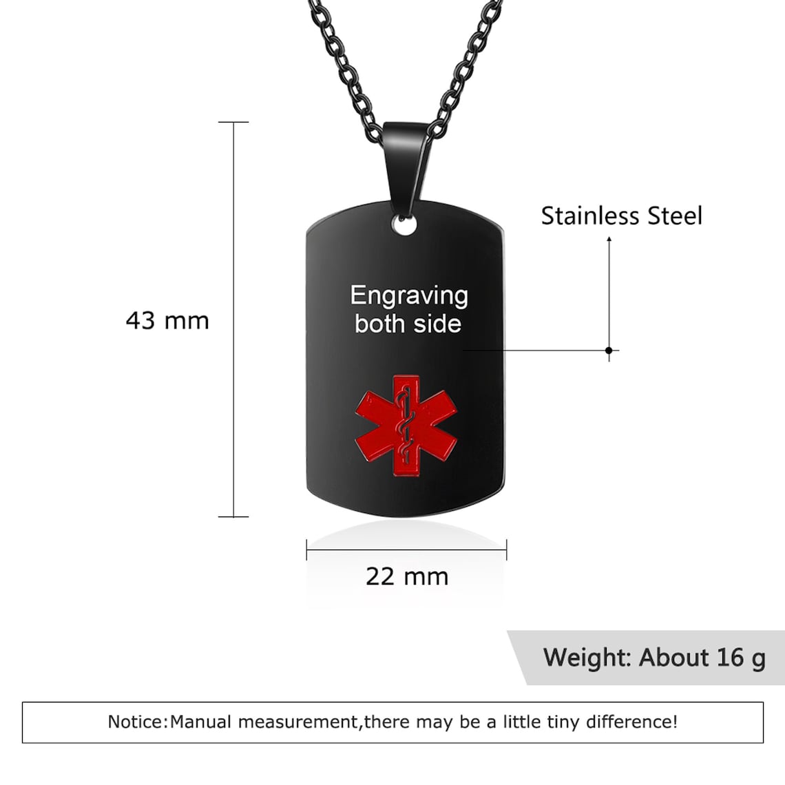 Custom Medical Alert Necklace for Men Women Stainless Steel Engraved ...